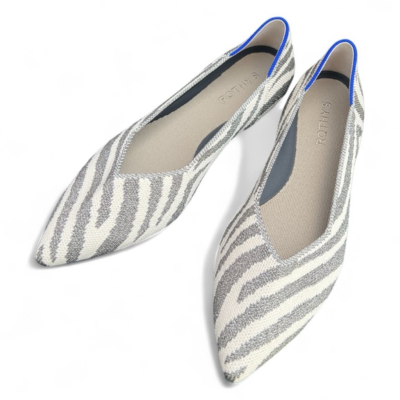Rothy's | Shoes | Rothys The Point Ii Gray Cream White Zebra Metallic ...